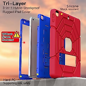 Grifobes for iPad 6th/5th Generation Cases 2018/2017, iPad Air 2 Case 2014 9.7 inch, Heavy Duty Shockproof Rugged Protective iPad 5 6 Gen 9.7" Case with Stand for Kids Boys Children (Red+Blue)
