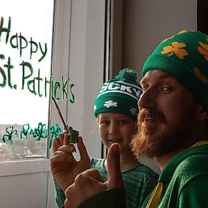 Vicenpal 3 Pcs St Patrick's Day Beanie Shamrock Winter Hat St Patricks Day Accessories Green Lucky Irish Shamrock Hat for Woman And Man