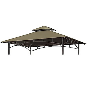 CoastShade 8 x 5 Grill BBQ Gazebo Double Tiered Replacement Canopy Roof Outdoor Barbecue Gazebo Tent Roof Top (Khaki)