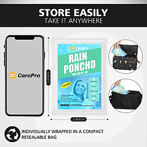 CeroPro Disposable Rain Ponchos Family Pack Emergency Waterproof Clear Ponchos with Hood Disposable Raincoat 10 Pack (5 Adult 5 Kids)