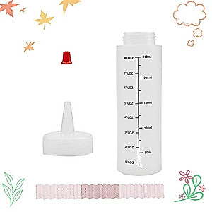 12 Pack 8oz/240ml Plastic Squeeze Bottles,Scale Plastic Squirt Bottle,Polyethylene Durable Plastic with Red Tip Cap and Black Scale for Ketchup,Sauces,Syrup,Dressings,BBQ,Crafts and More