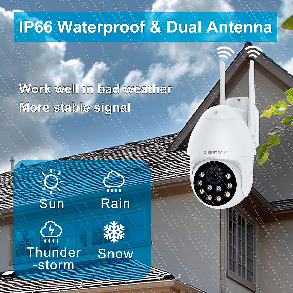 INSEETECH 2K 4MP Security Camera Wireless Outdoor, 2.4GHz Tuya Security WiFi Camera Waterproof, Color Night Vision, 2-Way Audio, Motion Tracking, Floodlight,24/7,16ft Extension Cable