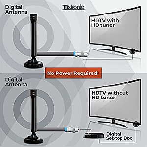 Gray HDTV Antenna - 7.5” Antenna w/ 360 Degree Reception for Signals 40 Miles Away - 2.5” Magnetic Base and 10’ Coaxial Cable - Great for Portable Use - Compatible w/ 1080P and 4K Smart TVs
