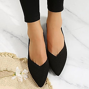 Ladies Fashion Solid Color Breathable Knitted Mesh Pointed Shallow Comfortable Flat Casual Shoes Flat Flip Flops Women (Black, 8)