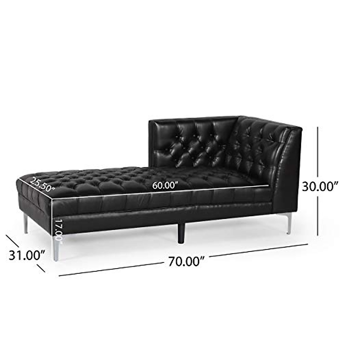 Christopher Knight Home Tignall Chaise Lounge, Midnight Black + Silver