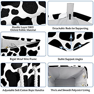 Laundry Baskets, Laundry Hamper with Long Handles Collapsible Waterproof Freestanding Clothes Hamper, Durable Tall Laundry Bin, Clothes Hamper for Bedroom, Bathroom, Dorm, Toys, 65L, Cow Pattern