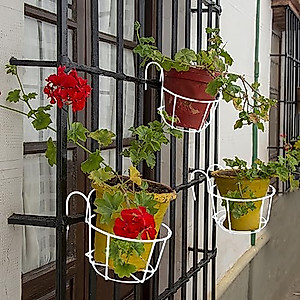defutay Hanging Railing Planters, 4 Pack Round Flower Pot Holders,Metal Pot Plant Baskets for Balcony,Garden,Indoor & Outdoor(White,4 PCS)