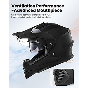 ILM Dual Sport Adventure Motorcycle Helmet with Pinlock Compatible Sun Visor Snowmobile ATV Dirt Bike Off Road Casco Model WS902 (Matte Black, L)