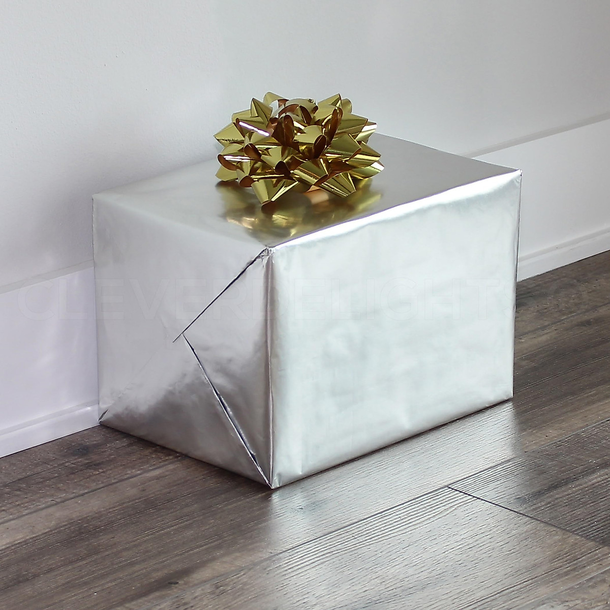 CleverDelights Metallic Silver Wrapping Paper - 30" x 300" JUMBO Roll - 62.5 SqFt - Shiny Gift Wrap Paper