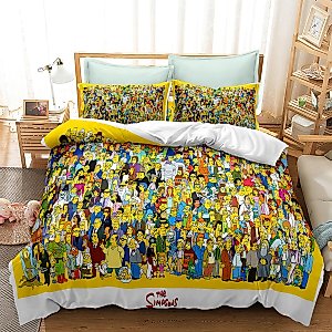 JewosS 3PCS Duvet Cover Set Bedding Set Ultra Soft Breathable Simpsons 3D Printed Microfiber Comforter Cover Quilt Cover Sets,with 2 Pillowcases(No Quilt)(Full), Style1