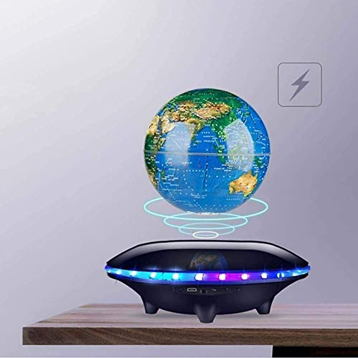 Magnetic Levitation Globes LED Wireless Transmission Touch Control Blue Floating Ball World Map Office Decoration Birthday Gifts Home Decor with Bluetooth Speaker (Black) (Black)