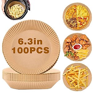 DOTTI VEN Air Fryer Disposable Parchment Paper Liner: 6.3 or 7.9 Inch 100PCS Round Unbleached Silicone Paper for 4QT to 10QT Airfryer Toaster Oven Basket (6.3Inch（100PCS）), Primary color