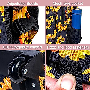 Rolling Backpack for Girls, 21 Inch Roller Wheeled Sunflower Flowers Bookbag for Students School, Water Resistant Elementary Travel Backpacks with Wheels