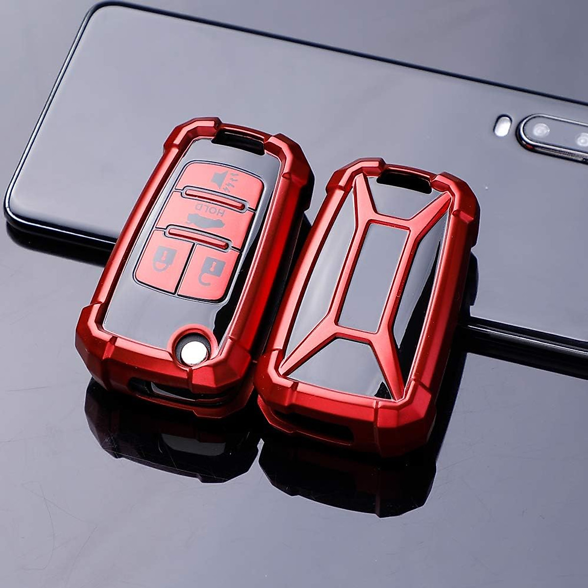 ontto Key Fob Cover Fit for Chevrolet Cruze Buick Lacrosse Flip Remote Keyless 4-button red