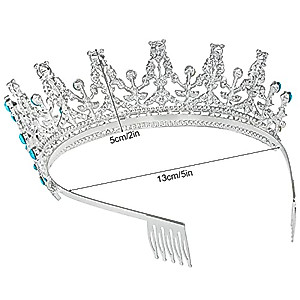 Makone Silver Lake Blue Tiara for Girls, Crown with Comb for Women Birthday Bridal Wedding Prom Halloween Costume Christmas Party