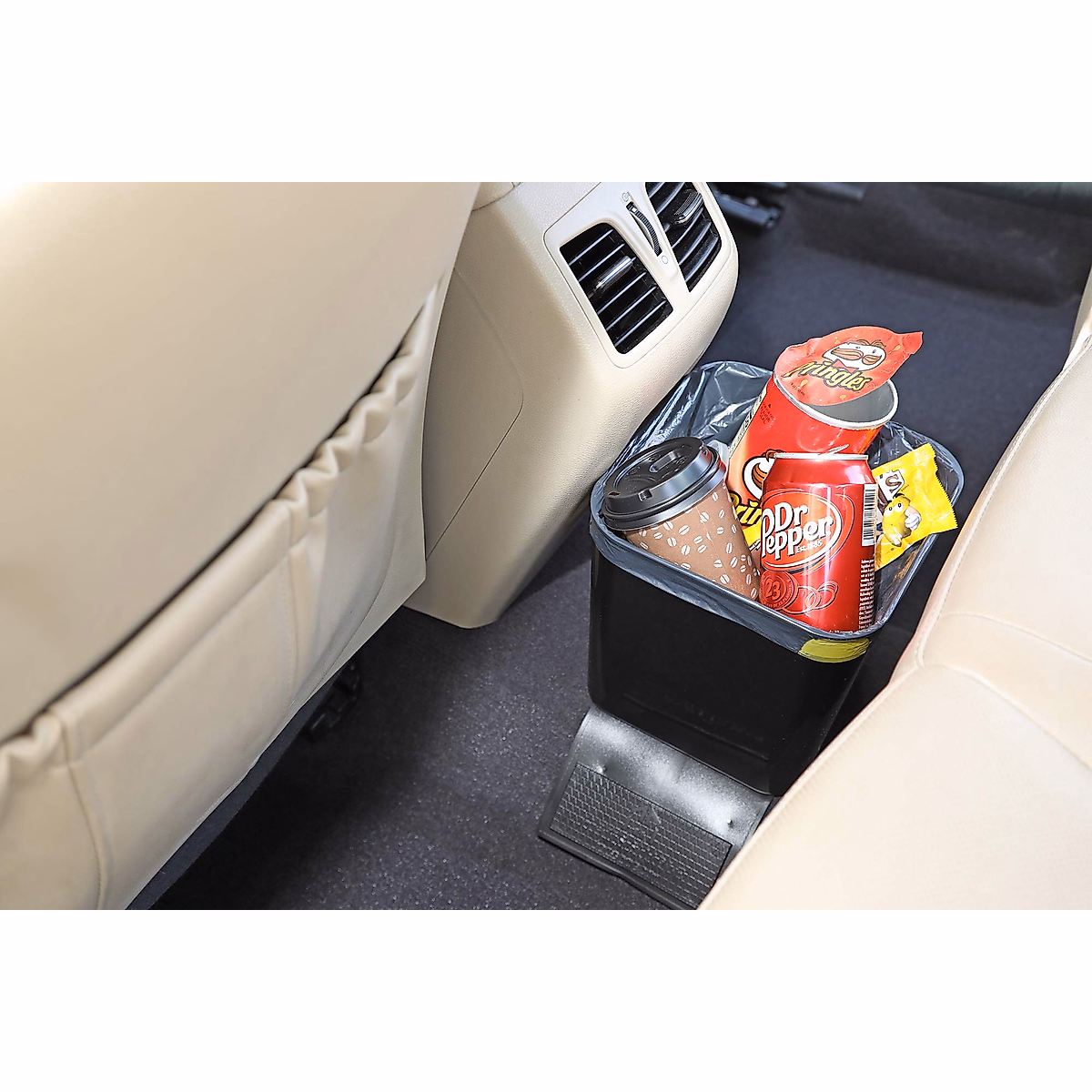 HAUSSIMPLE Car Trash Can Waterproof Plastic Garbage Bin Litter Waste Basket Auto Interior Organizer 1.4 Gallon with No Tip Stability Flap Pack of 2 (Black)