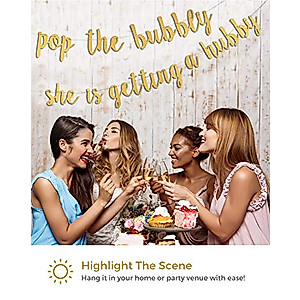 Party101 Gold Glitter Pop the Bubbly She's Getting a Hubby Banner - Bachelorette Decorations - Engagement Party, Bridal Brunch, Bachelorette Party, Mimosa Bar, Wedding Shower - Bride Decorations