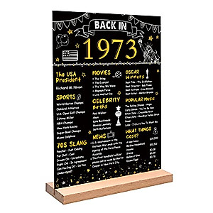 DARUNAXY Black Gold 51st Birthday Gift for Men, Back in 1973 Poster Acrylic Sign with Stand for Women One-sided 51 Years Old Party Decoration Vintage 1973 Party Supply 51st Class Reunion Decor