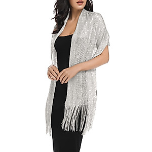 Silver Shawls and Wraps for Evening Dresses Shall for Women Dressy Shawls for Evening Wear Transparent Scarf for Dresses (Silver)
