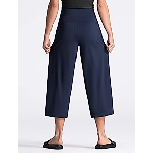 THE GYM PEOPLE Bootleg Yoga Capris Pants for Women Tummy Control High Waist Workout Flare Crop Pants with Pockets (Navy Blue, X-Large)