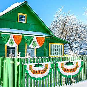 6 Pcs 3 x 1.5 Feet Ireland Flag Shamrock St. Patrick Day Flag Irish Flag Bunting Patriotic Flag Bunting Pleated Half Fan Flag with Grommet Garden Banner Decoration Outdoor Flag