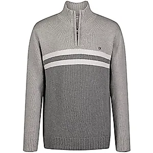 Calvin Klein Boys' Half Zip Pullover Sweater, Ribbed Neckline & Logo Detailing, Grey Heather, 8 Husky