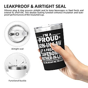 I'm A Proud Son In Law Of A Freaking Awesome Mother In Law Gifts 12oz Stainless Steel Coffee Tumbler Travel Coffee Mug Insulated Coffee Mug with Lid Spill Proof Coffee Cup Portable Thermal Mug-NN