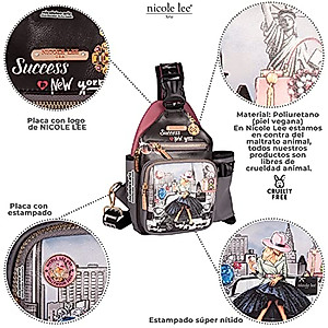 Nicole Lee Crossbody Sling Backpack, Travel Chest Bag with Bottle Holder for Women, Fashion Print (Success in New York)
