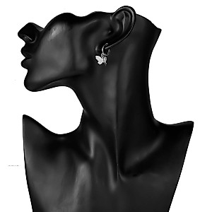 Kercisbeauty Dainty Silver Butterfly Earrings for Women Butterfly Drop Dangle Hoop Earrings (Silver)