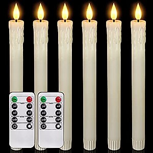 5plots Drip Wax Look Flameless Flickering Taper Candles with 2 Remotes and Timer, Realistic Battery Operated Candles LED Candlesticks, Christmas Halloween Home Wedding Decor & Gifts, Ivory, 6 pcs