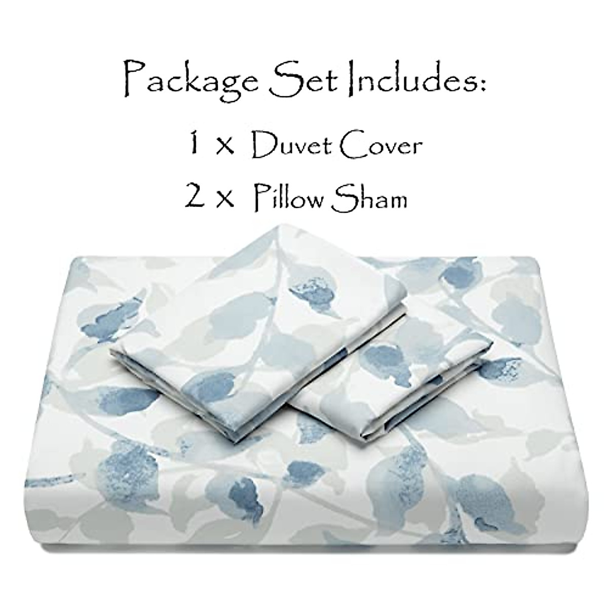 Chanasya Layered Leaf Duvet Cover Set - Duvet Cover (104” x 90”) & 2 Pillow Shams (20” x 36”) - 3-Piece Set, King Size, Blue Taupe
