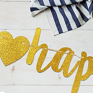 LINGTEER Happily Ever After Gold Glitter Bunting Banner - Cheers to Wedding Anniversary Bride to be Engagement Party Backdrop Decorations.[Pre - Strung]