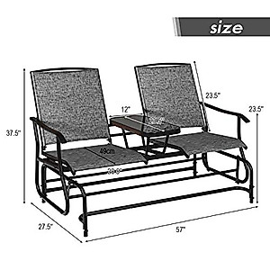 S AFSTAR Patio Glider Bench, 2-Person Outdoor Glider Chair with Center Table, Double Rocking Chair Loveseat for Patio Backyard Poolside Lawn (Grey)