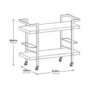 OSP Home Furnishings Alios Modern Serving Cart, Black Gloss Finish and Gold Frame