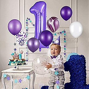 TONIFUL 40 Inch Purple Large Numbers Balloon 0-9(Zero-Nine) Birthday Party Decor,Foil Mylar Big Number Balloon Digital 1 for Birthday Party,Wedding, Bridal Shower Engagement Photo Shoot, Anniversary