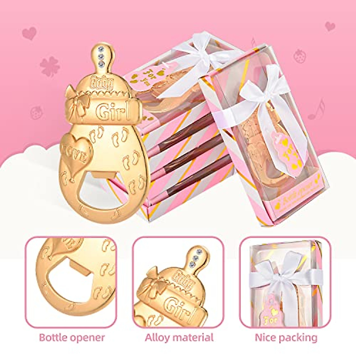 24 PCS Baby Bottle Opener Favors Baby Shower Party Favors Baby Girl Shower Gifts Decorations Souvenirs for Guest (Pink, 24)
