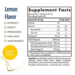Nordic Naturals ProOmega Liquid, Lemon Flavor - 8 oz - 2840 mg Omega-3 - High Potency Fish Oil with EPA & DHA - Promotes Brain, Eye, Heart, & Immune Health - Non-GMO - 48 Servings