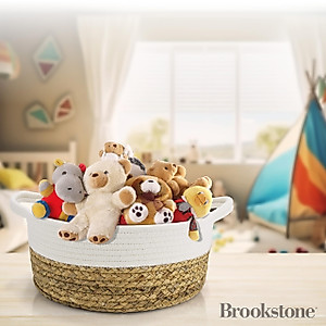 BROOKSTONE, 2 Wicker Cotton Rope Storage Baskets, Woven Bin with Handles, Baby Nursery Organizer, Suitable for Any Décor Style