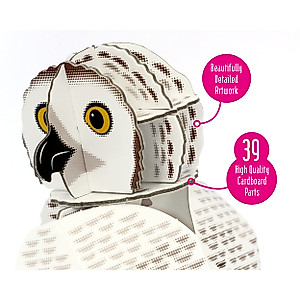 Build Your Own Moving Snowy Owl - Rotating Head Action - Eco Friendly Cardboard Craft Kit - Ages 8+