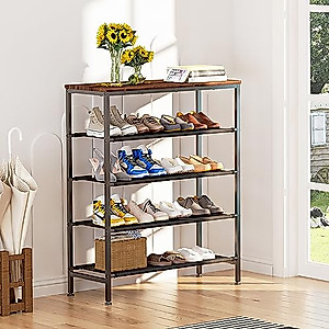 Z&L HOUSE 5 Tier Shoe Rack Organizer for Entryway, Sturdy Black Metal Framed Free Standing Shoe Shelf, Uniquely Versatile and Spacious Wood Top Storage, Shoe Stand for Garage Closet Hallway