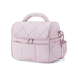 BAGSMART Insulated Lunch Bags for Women, Cute Quilted Lunch Box, Lightweight Puffy Padded Waterproof Lunch Tote, Reusable Lunch Cooler for Work Picnic Travel, Pink