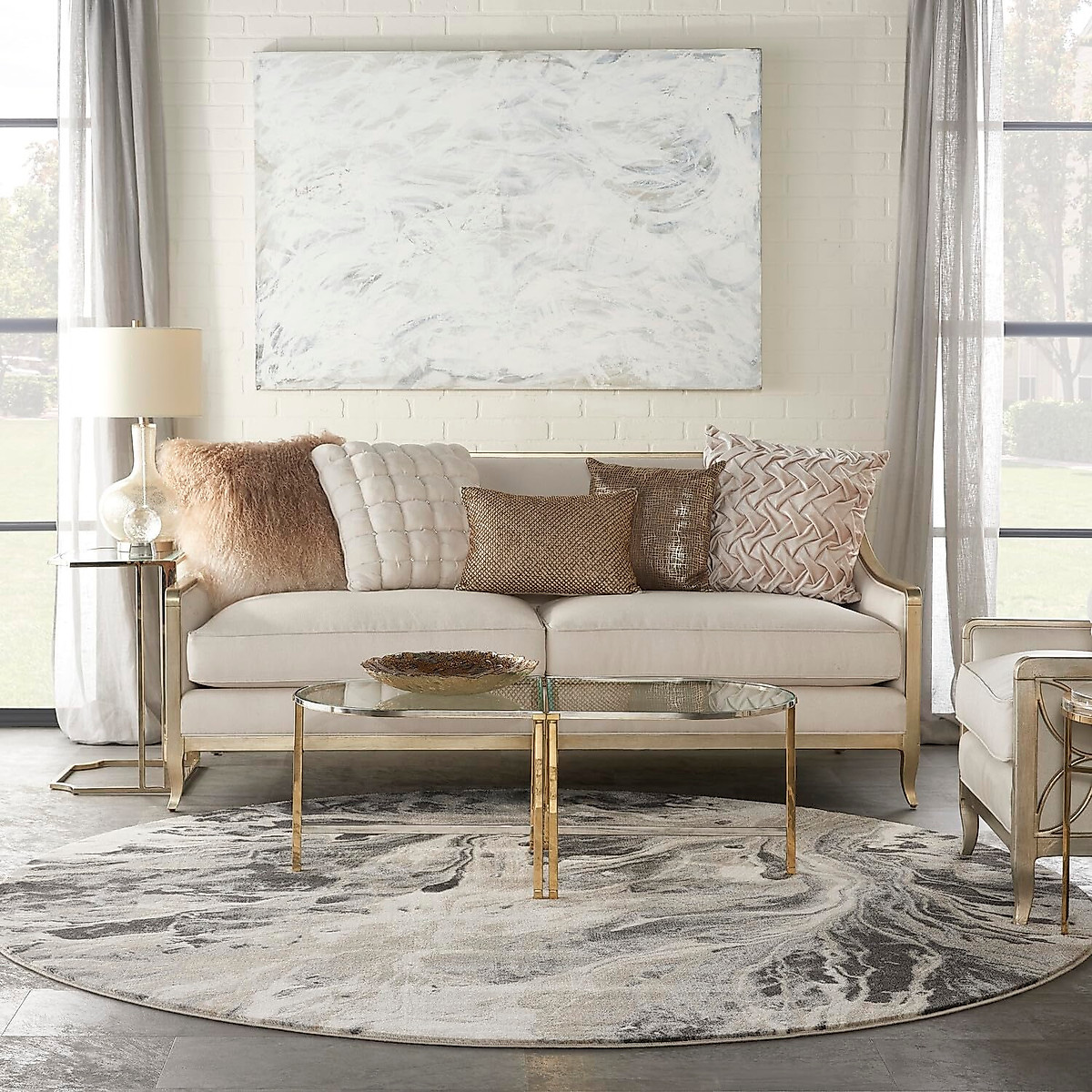 Inspire Me! Home Décor Elegance Multicolor 7'10" x Round Area -rug, Modern, Abstract, Bed Room, Living Room, Dining Room, Kitchen, Easy -cleaning, Non Shedding, (8' Round)