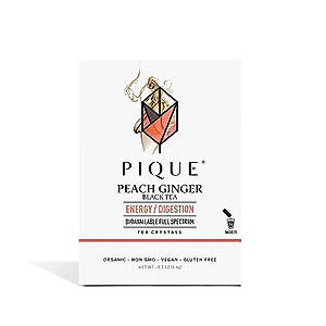 Pique Organic Peach Ginger Tea Crystals - Caffeinated Black Tea For Energy, Prebiotic Polyphenols Support Healthy Digestion - 14 Single Serve Sticks (Pack of 1)