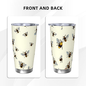 DITXIT Bees Pattern 20oz Tumbler Stainless Steel Vacuum Insulated Coffee Travel Mug, Durable Insulated Coffee Travel Mug with Splash-Proof Lid Metal Straw and Brush Thermal Cup for Outdoor