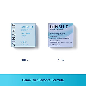 Kinship Supermello Hyaluronic Gel Cream Moisturizer – Nourish + Soothe Dry Sensitive Skin – Lightweight, Hydrating Face Lotion – Plump + Smooth – Reduce Redness – Daily Use Clean Skin Care (1.75 oz)