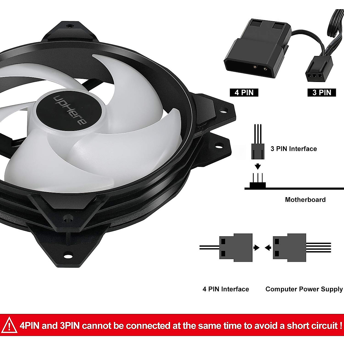 upHere Long Life 120mm 3-Pin High Airflow Quiet Edition Rainbow LED Case Fan for PC Cases, CPU Coolers, and Radiators 3-Pack,(PF120CF3-3)