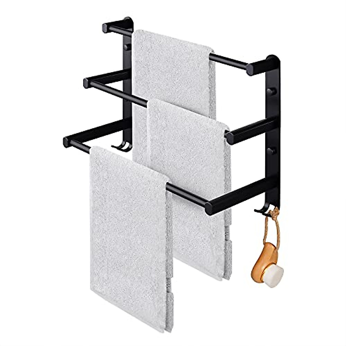 KES 3-Tier Black Towel Bar 16 Inch Bathroom Towel Rack Towel Holder Rustproof Towel Hanger Slipper Rack with 2 Hooks Wall Mount, BTH400S40DG-BK