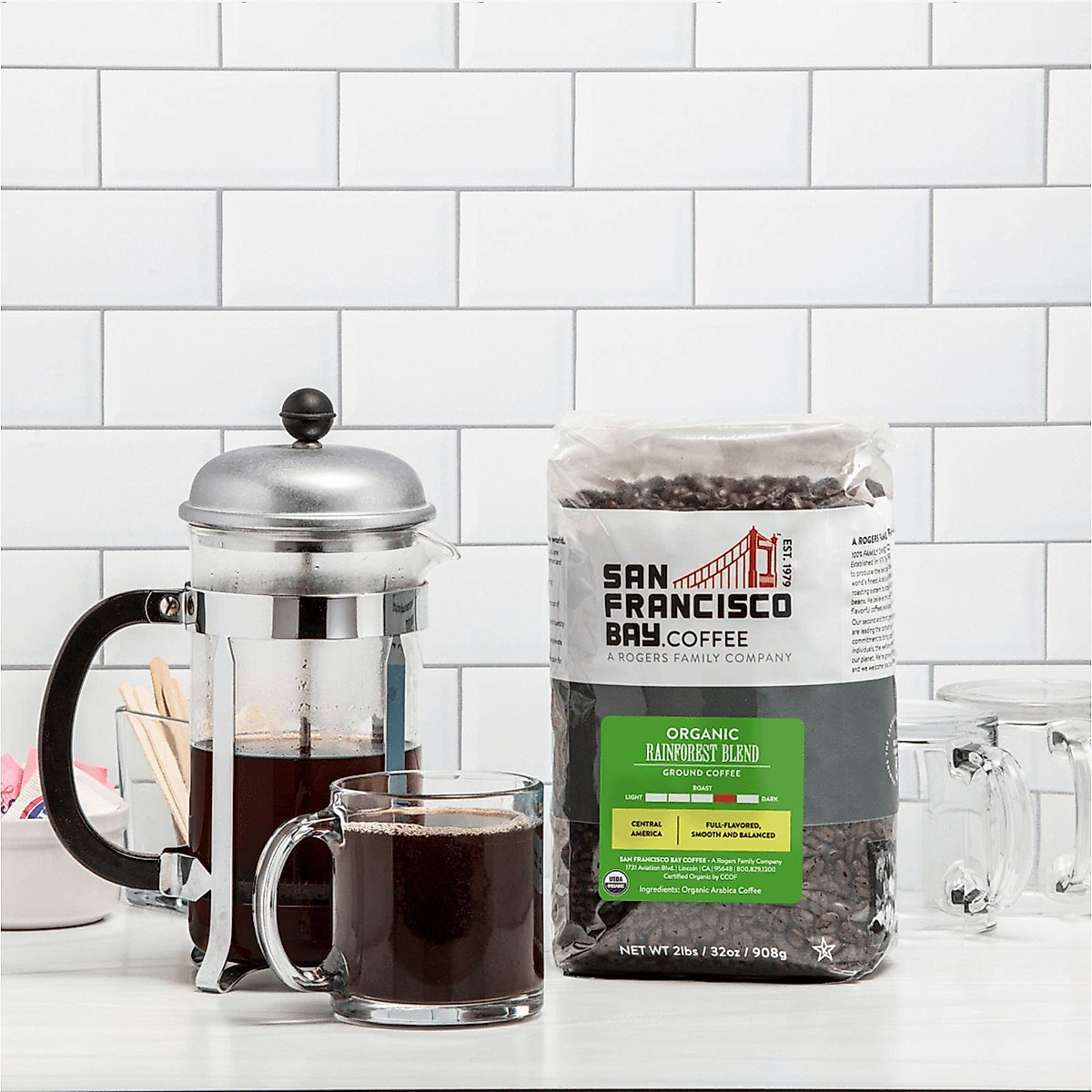 San Francisco Bay Whole Bean Coffee - Organic Rainforest Blend, Medium Dark Roast, 2 Pound (Pack of 1)