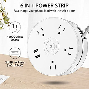 enheng Power Strip,5.9Ft(About 1.8 Meters) Surge Protector with 4-Outlet & 2 USB Charging 5.9Ft Ports Can Stretch Extension Cord, Wall Mountable Overload Protection Outlet for Home & Office, White