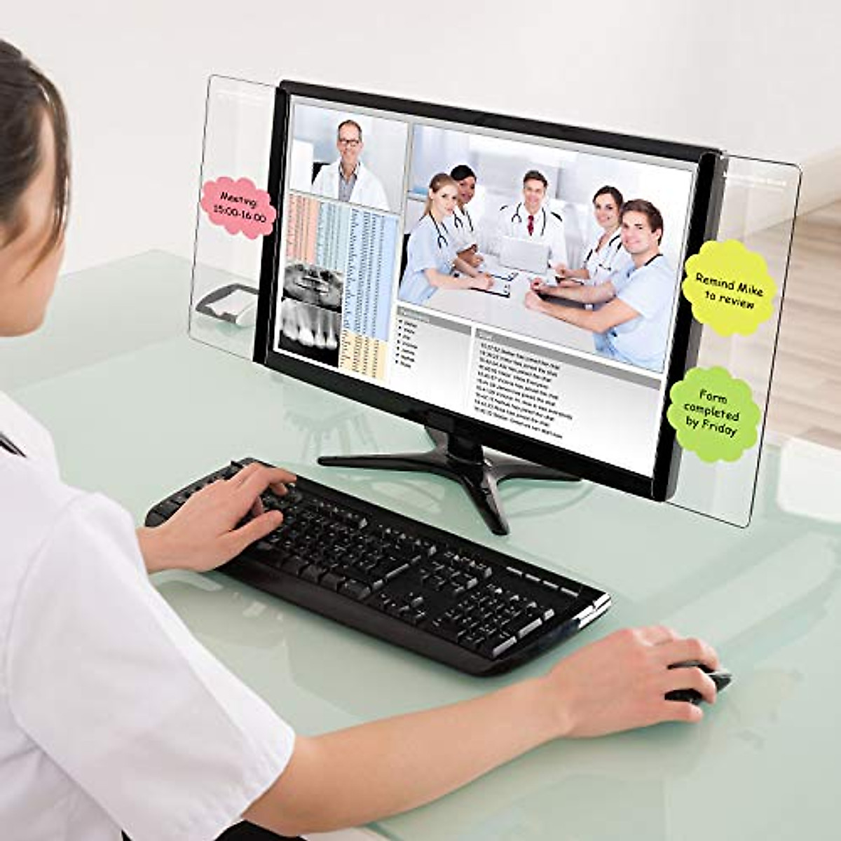 Computer Monitor Message Board Screen Memo Board Monitor Memo Board Top Mount Monitor Sticky Note Holder Message Memo Panel for Office, Left and Right (2 Pieces)